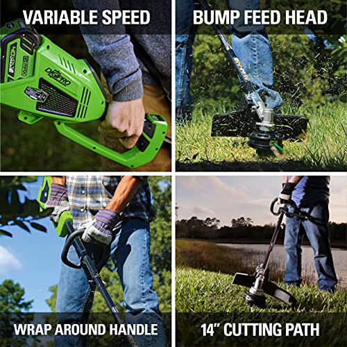 Greenworks 40V 14" Brushless Cordless (Attachment Capable) String Trimmer, 2.0Ah Battery and Charger Included