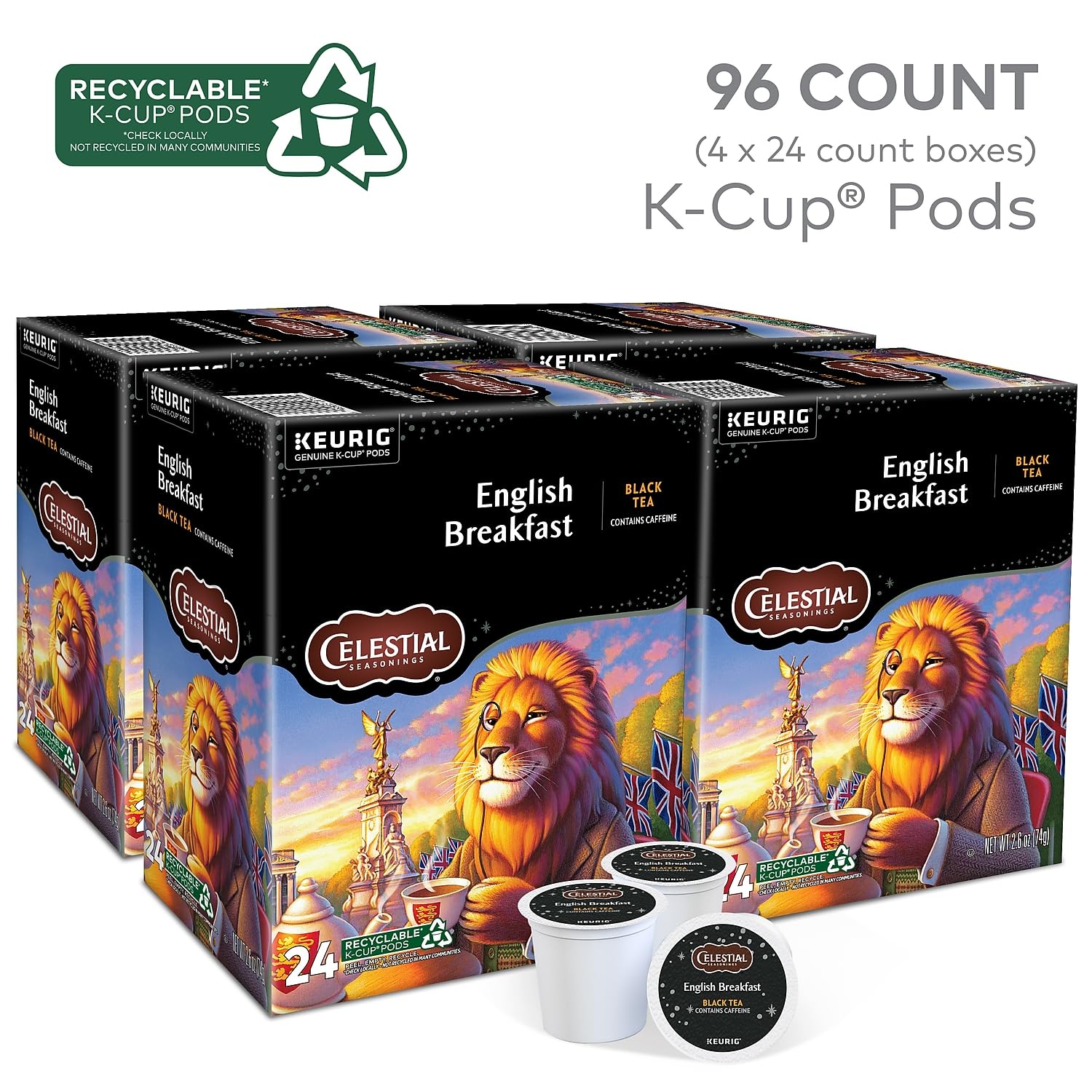Celestial Seasonings® English Breakfast Tea Single-Serve K-Cup®, Carton Of 96