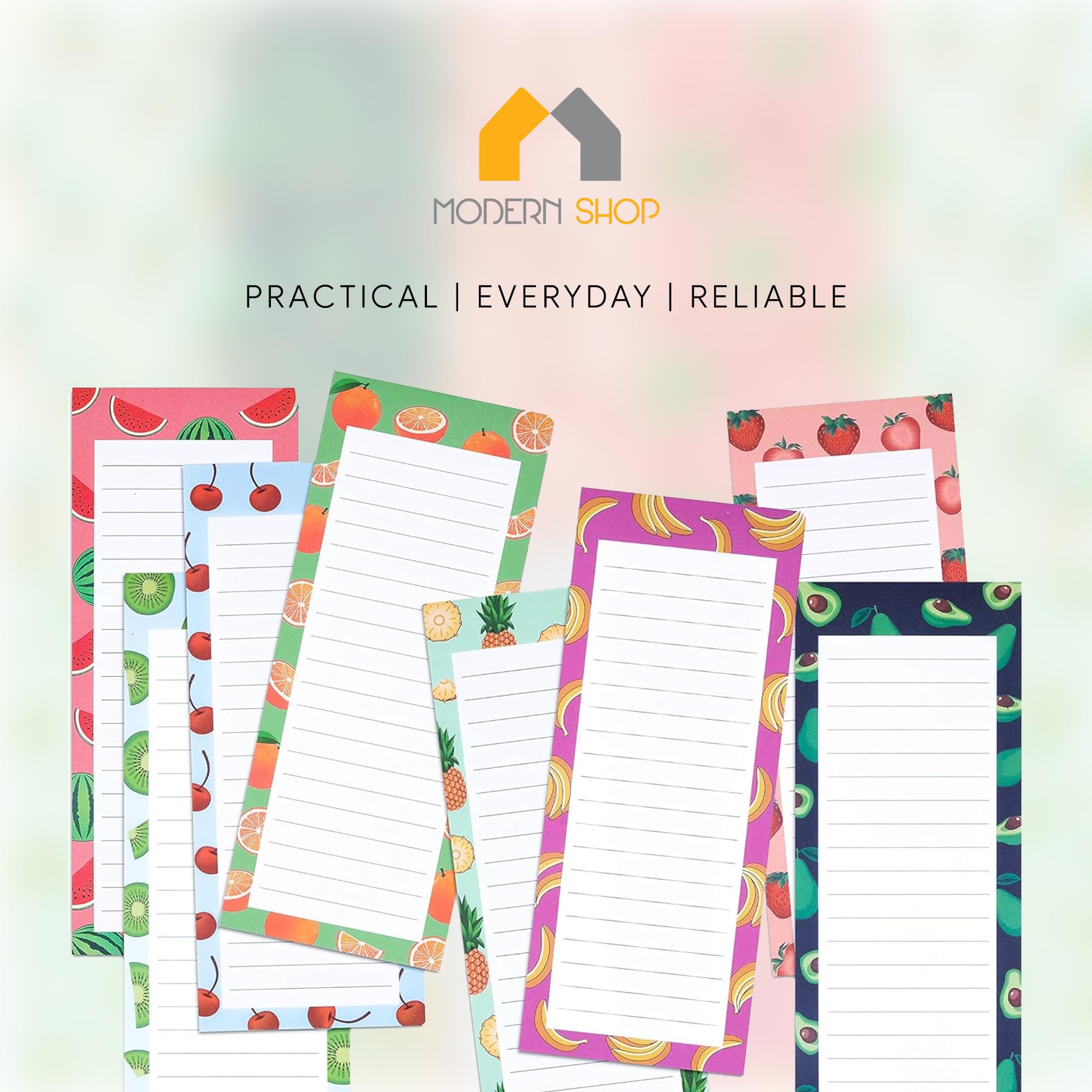 8 Magnetic Notepads - Large Notepads for Grocery List, Shopping List, To-Do List, Reminders, Recipes -Magnetic Back- Memo Notepad with Realistic Fruit Designs | 60 Sheets per Pad 9 x 3.5 inch (8 Pack)