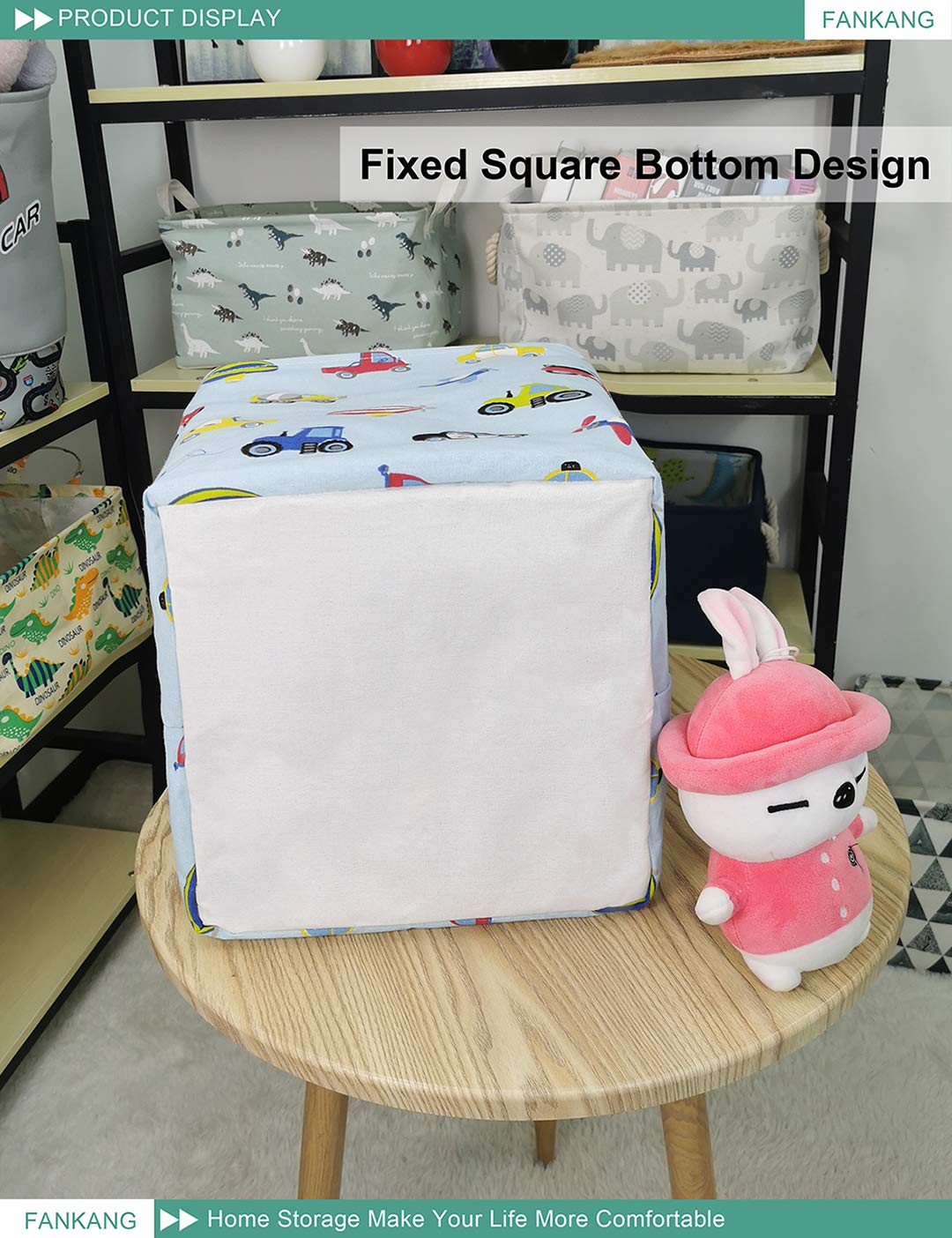 FANKANG Square Nursery Hamper Storage Bins Canvas Laundry Basket Foldable with Waterproof PE Coating Storage Baskets Gift Baskets for Children, Office, Bedroom, Clothes(Square-Car )