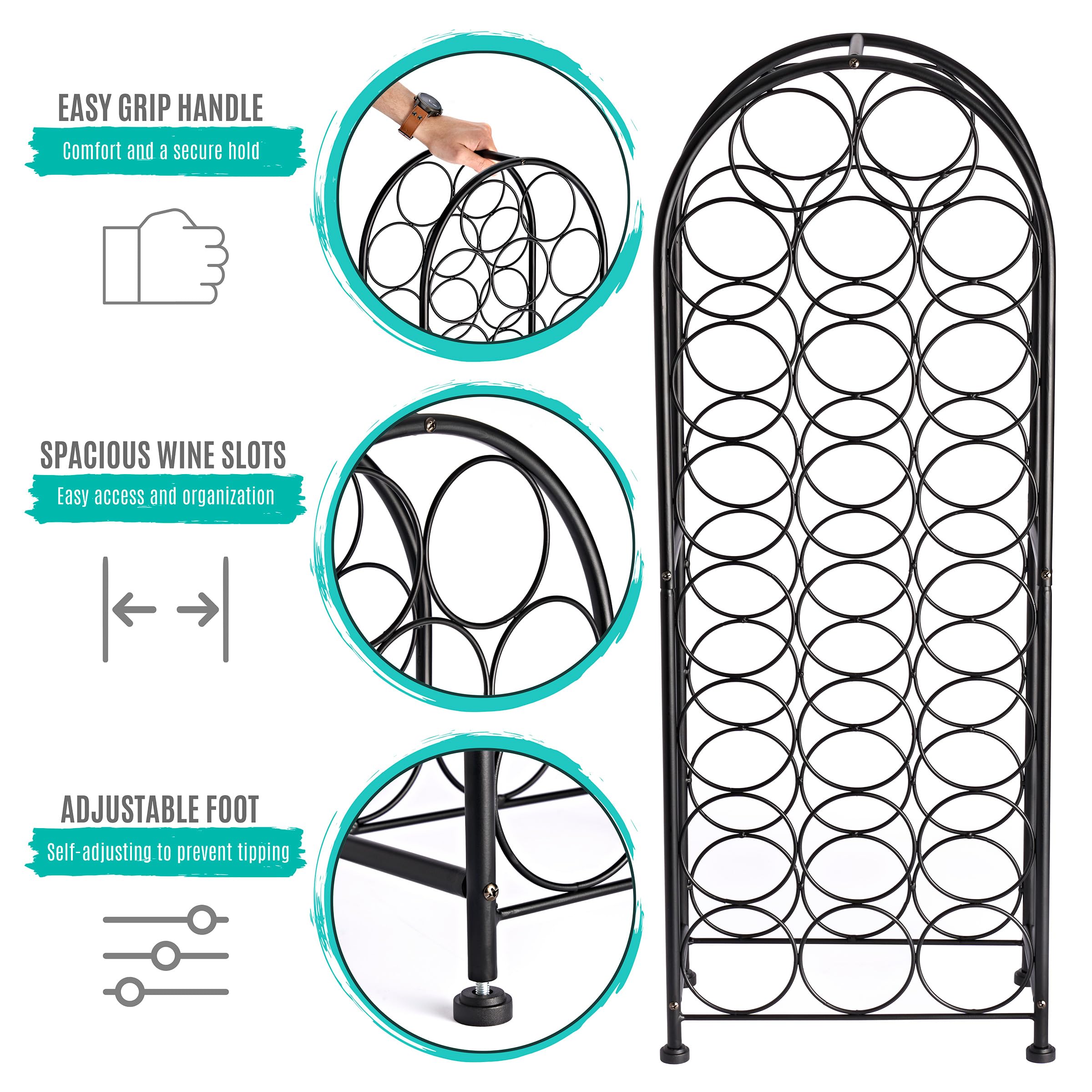 Sorbus Metal Wine Rack - Bordeaux Chateau Style Wine Cellar Stand - Holds 23 Bottles - Minimal Assembly (Black)