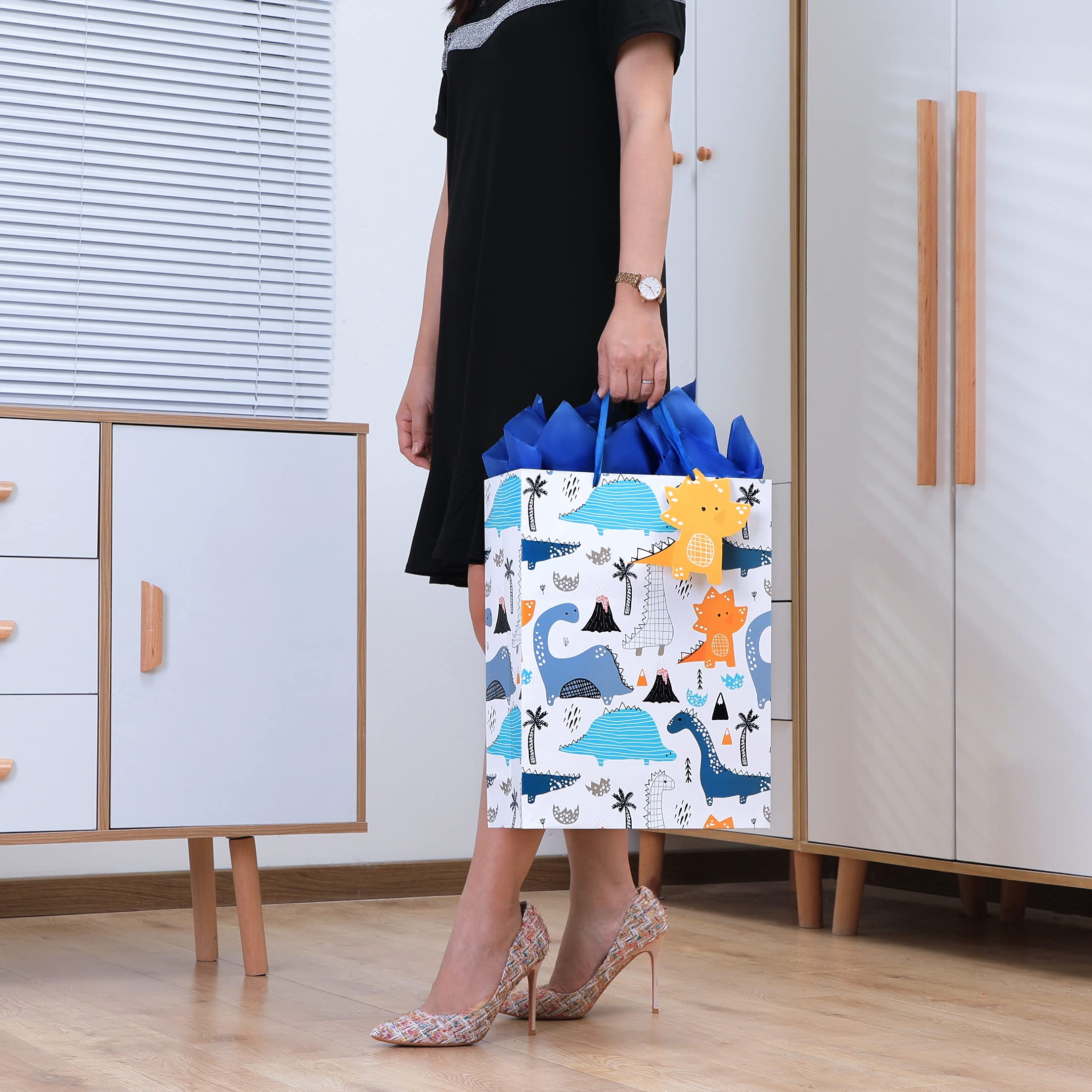 16.5" Extra Large Gift Bag with Tissue Paper for Boys (Dinosaurs)