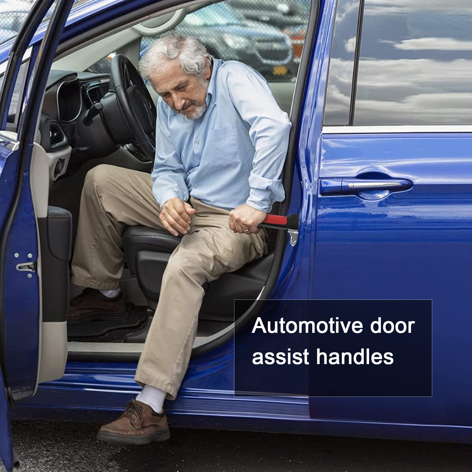 byojia 5 in 1 Vehicle Support Handles Elderly Portable Automotive Door Assist Handles Multifunction Car Handle for Elderly and Handicapped (Red-with Nylon Handle)