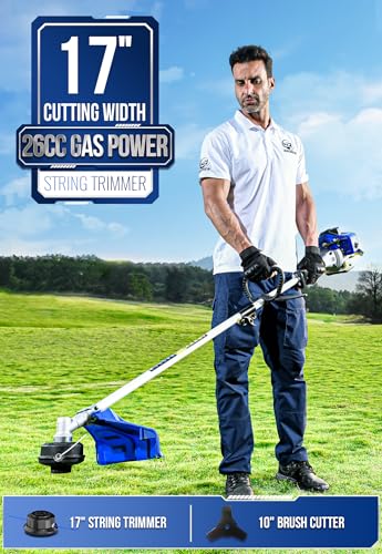 WILD BADGER POWER 26cc Weed Wacker Gas Powered, 3 in 1 String Trimmer/Edger 17'' with 10'' Brush Cutter,Rubber Handle & Shoulder Strap Included
