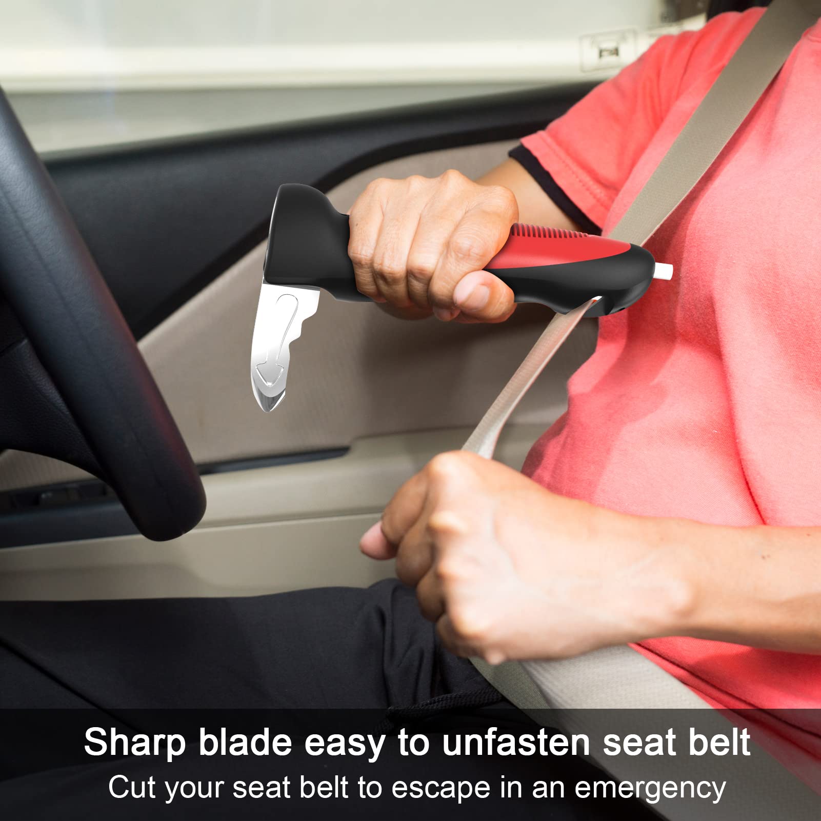 byojia 5 in 1 Vehicle Support Handles Elderly Portable Automotive Door Assist Handles Multifunction Car Handle for Elderly and Handicapped (Red-with Nylon Handle)
