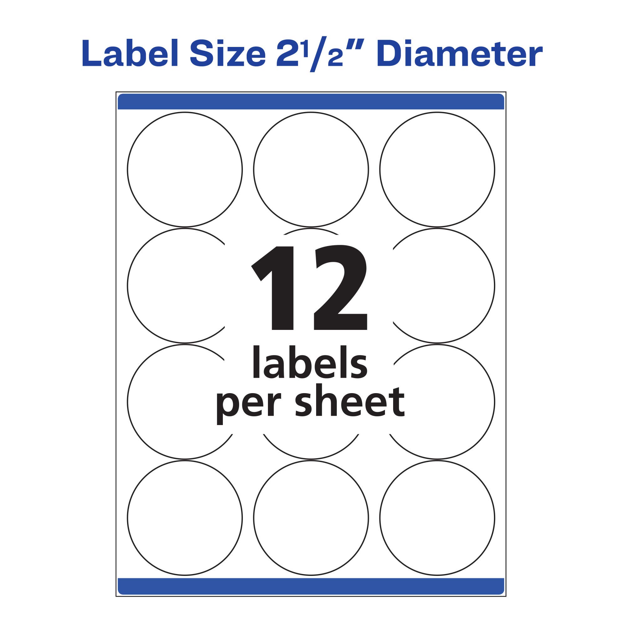 Avery High Visibility Printable Round Labels with Sure Feed, 2.5" Diameter, White, 300 Customizable Blank Labels Total (5294)