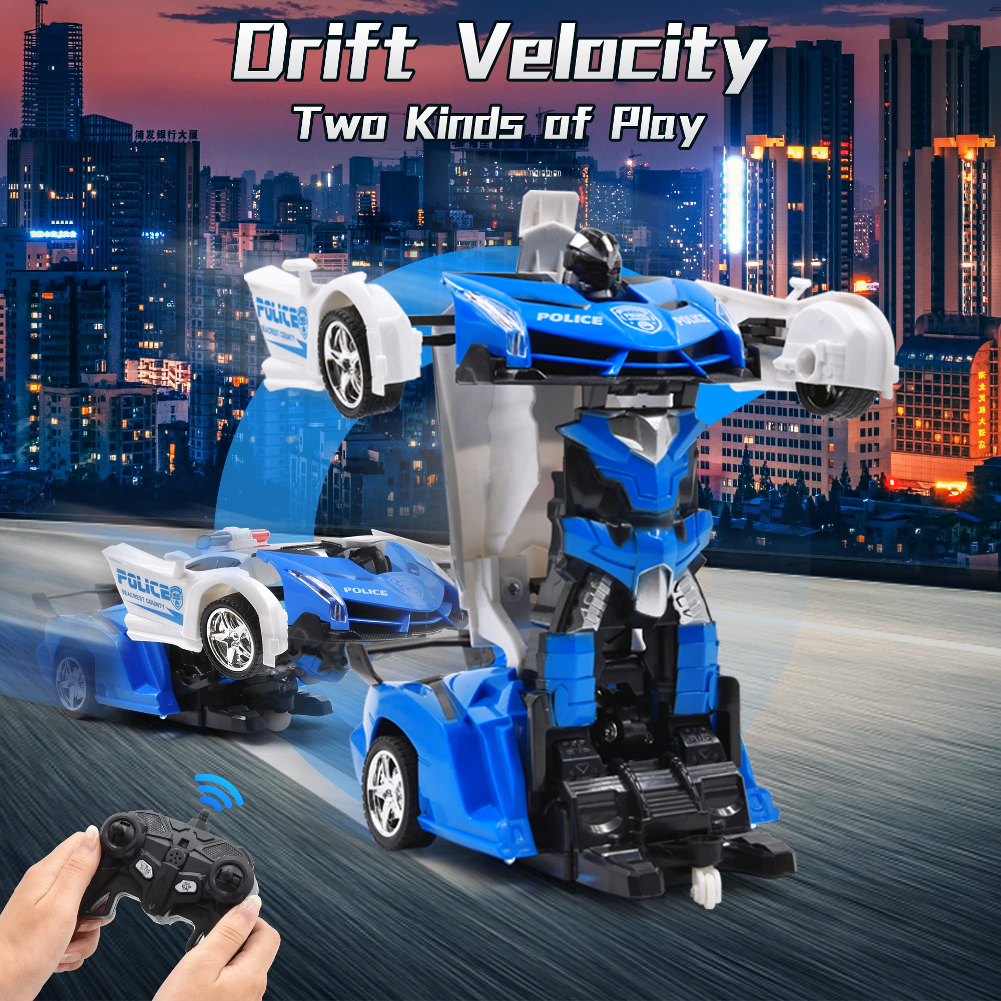 Zosam Remote Control Car, Deformation Robot Police Car, One Button Deformation & 360 Speed Drifting, Toy for 4-13 Yrs Old Kid RC Vehicle,Best for Boys (Police White)