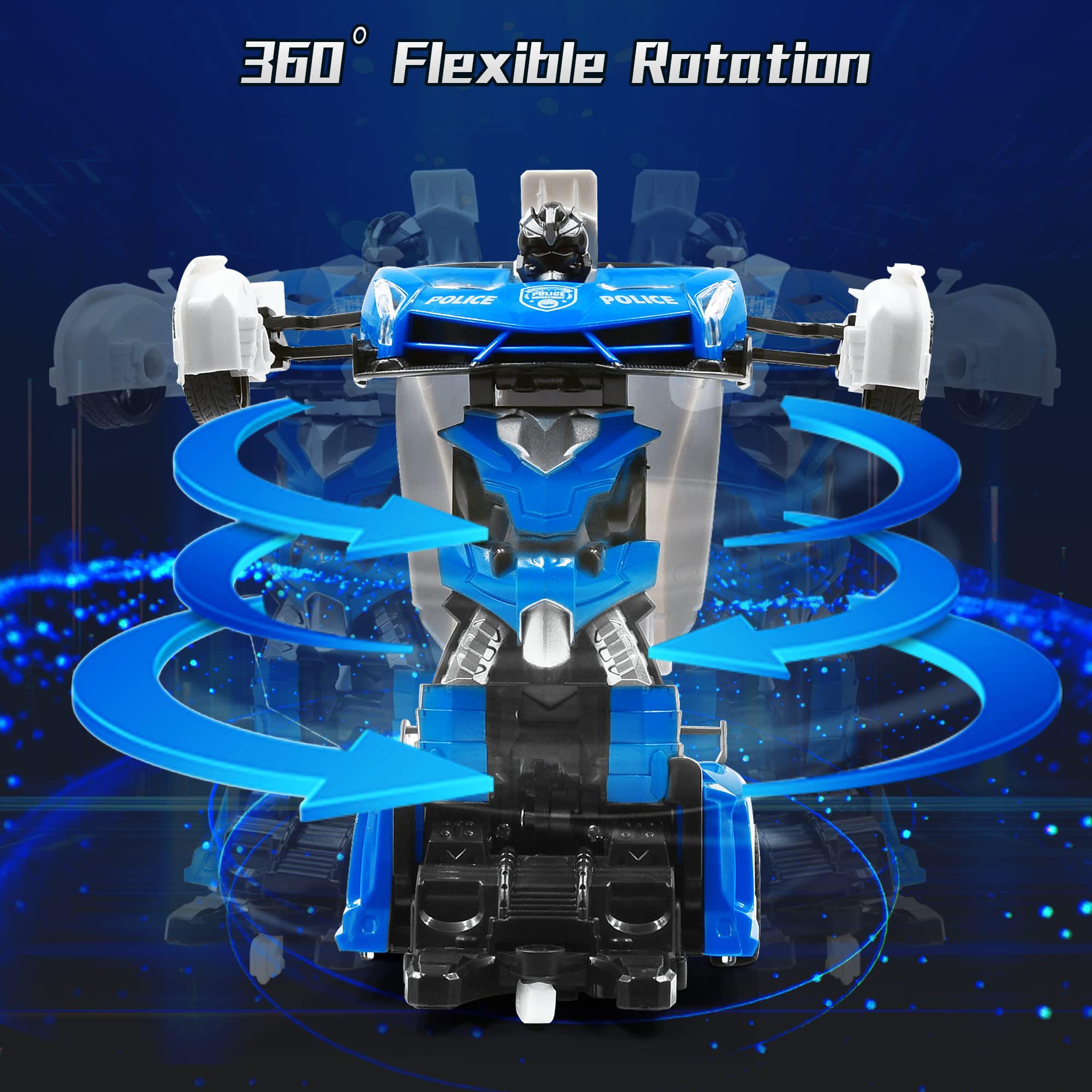 Zosam Remote Control Car, Deformation Robot Police Car, One Button Deformation & 360 Speed Drifting, Toy for 4-13 Yrs Old Kid RC Vehicle,Best for Boys (Police White)