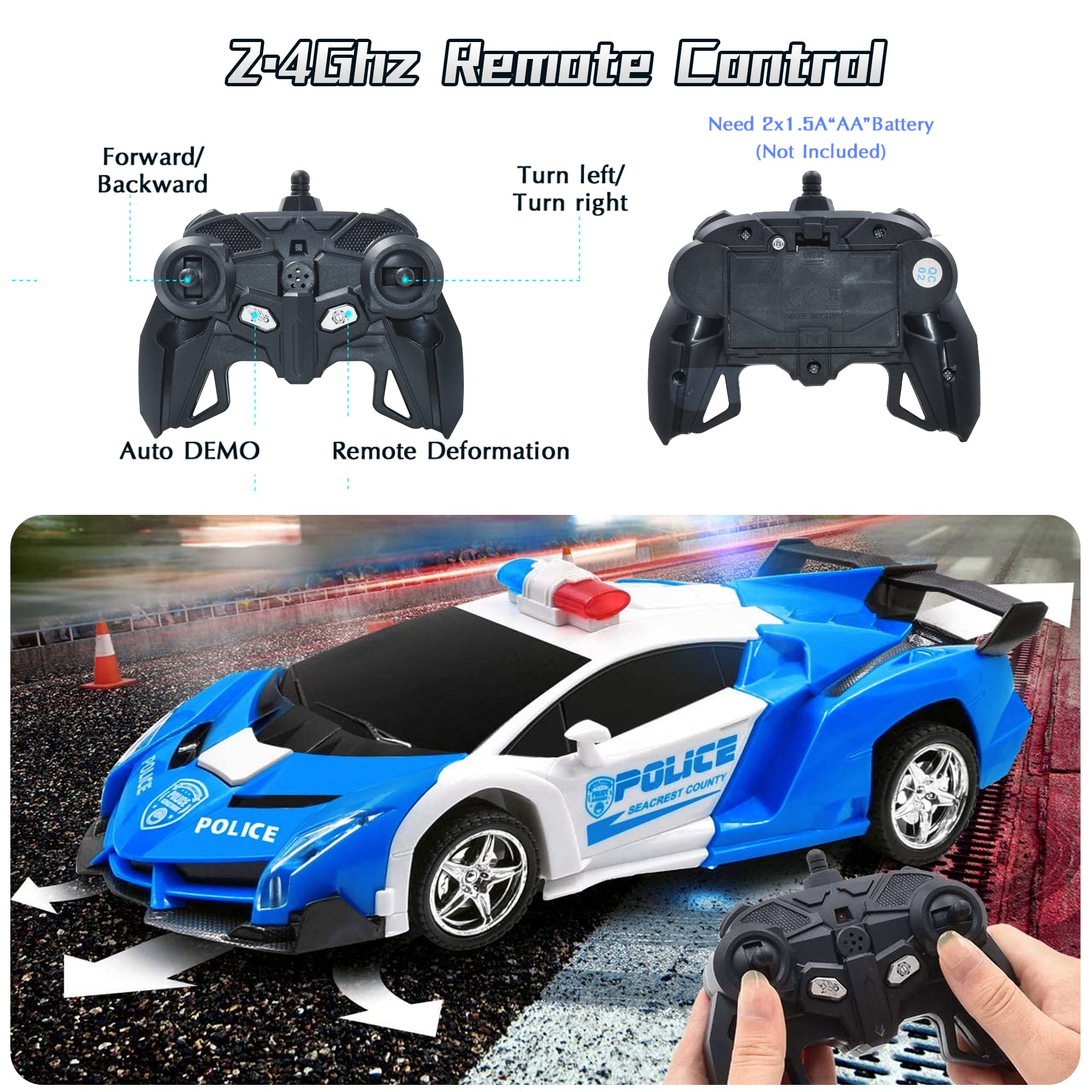 Zosam Remote Control Car, Deformation Robot Police Car, One Button Deformation & 360 Speed Drifting, Toy for 4-13 Yrs Old Kid RC Vehicle,Best for Boys (Police White)