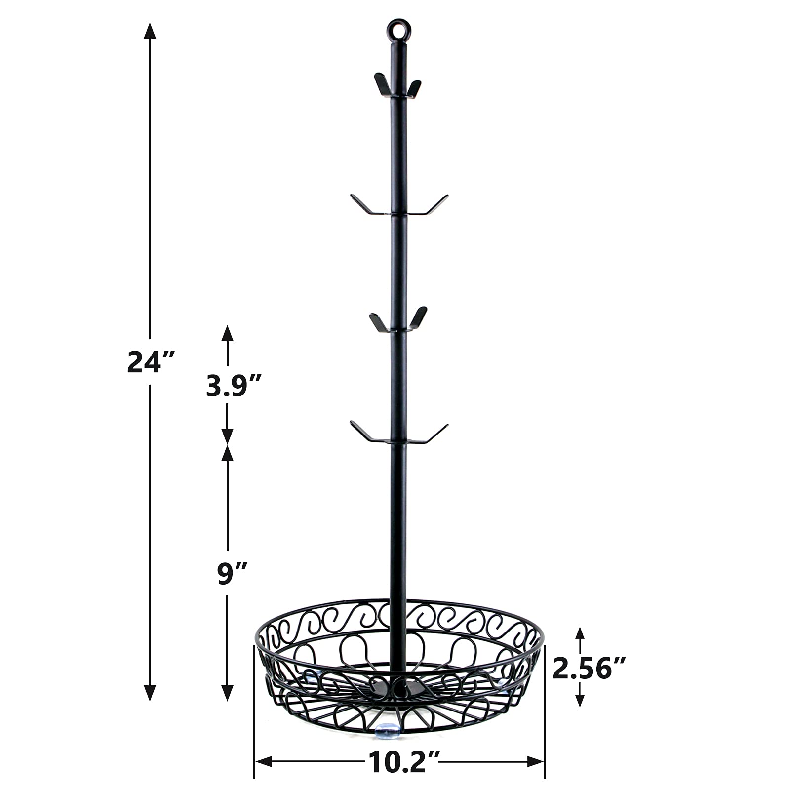 Coffee Mug Holder Stand with 8 Rotatable Hooks, Capsule Storage, Multipurpose Mug Holder, Coffee Station Organizer, Mug Tree for Kitchens, Offices, Parties & More, Black, 10.2(L)x10.2 (W)x24.4(H)inch