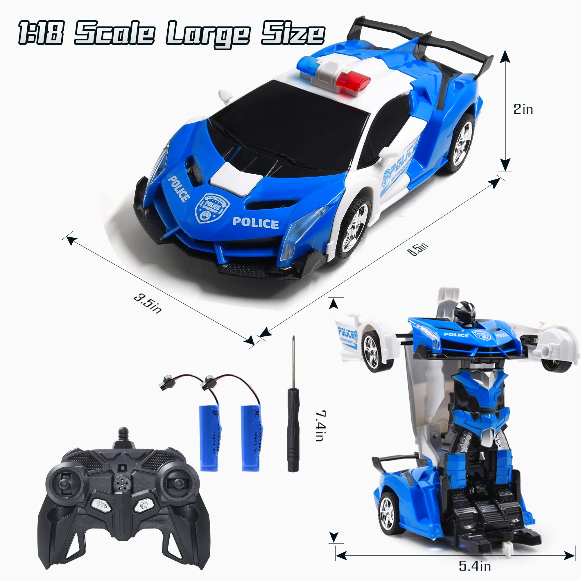 Zosam Remote Control Car, Deformation Robot Police Car, One Button Deformation & 360 Speed Drifting, Toy for 4-13 Yrs Old Kid RC Vehicle,Best for Boys (Police White)