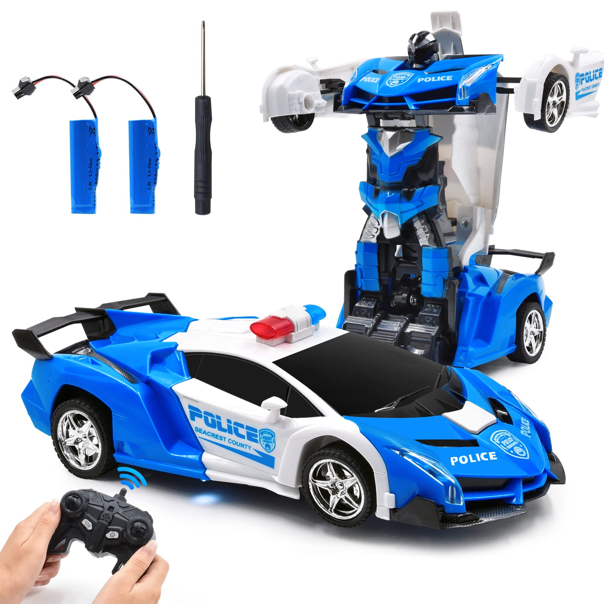 Zosam Remote Control Car, Deformation Robot Police Car, One Button Deformation & 360 Speed Drifting, Toy for 4-13 Yrs Old Kid RC Vehicle,Best for Boys (Police White)