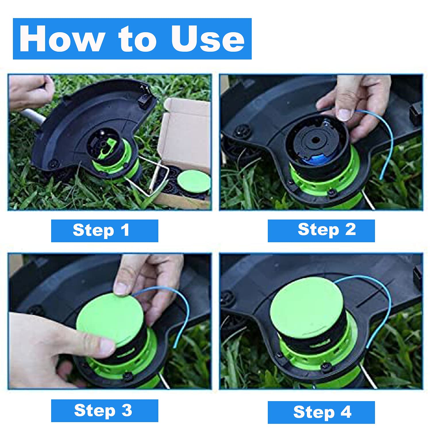 JOYCOLY Weed Eater String Replacement Spool Compatible with Greenworks 21332 21342 24V 40V 80V Cordless String Trimmer, 0.065 Inch Single Line Auto-Feed Spool, Model 29252 (6 Spool, 1 Cap) Blue