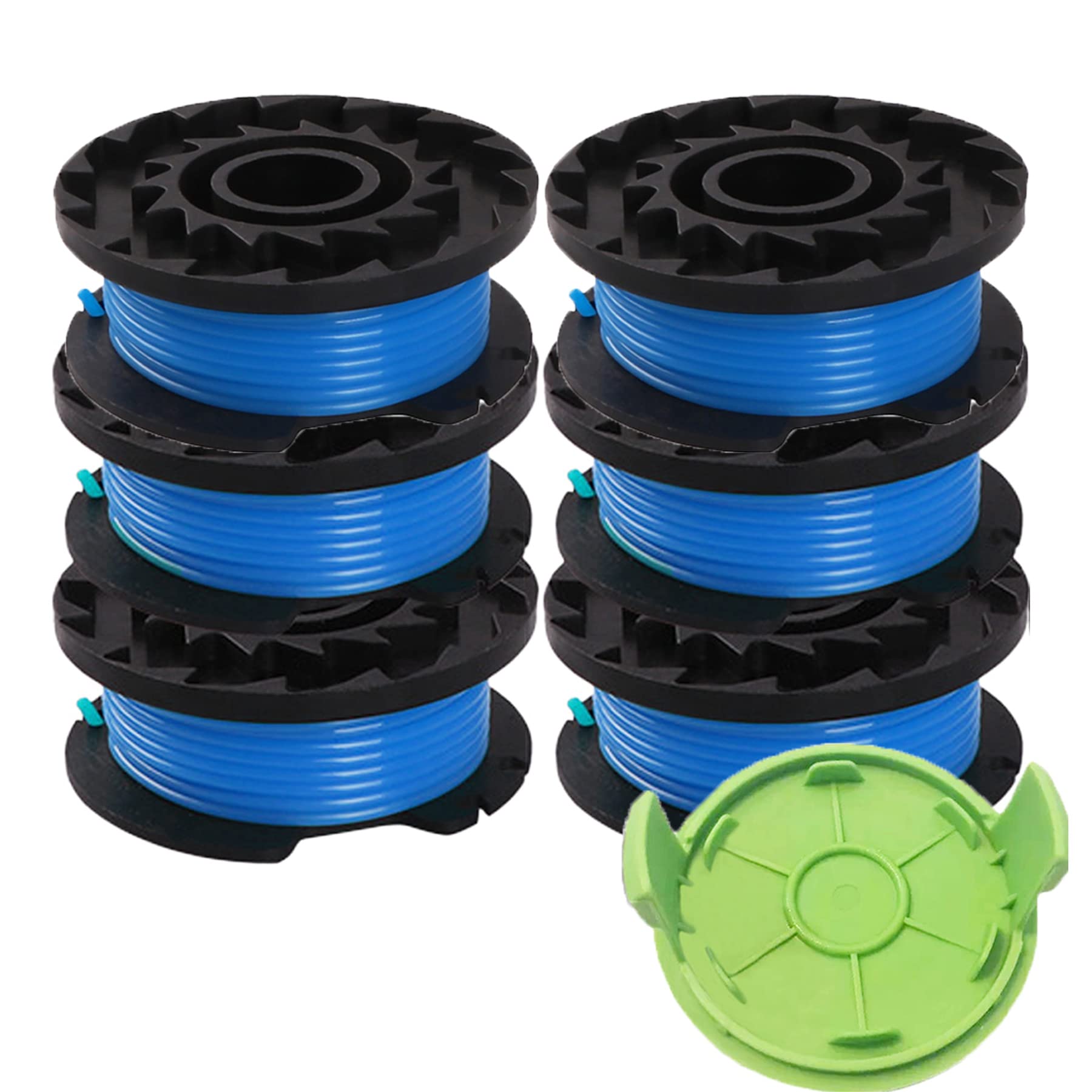 JOYCOLY Weed Eater String Replacement Spool Compatible with Greenworks 21332 21342 24V 40V 80V Cordless String Trimmer, 0.065 Inch Single Line Auto-Feed Spool, Model 29252 (6 Spool, 1 Cap) Blue