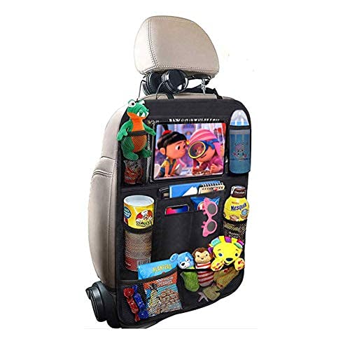FEimaX Car Backseat Organizer Waterproof Kids Seat Back Kick Mat Protector with Touch Screen iPad Tablet Holder & 9 Storage Pockets Car Organizers for Family Trip Toy Bottle Snacks Books
