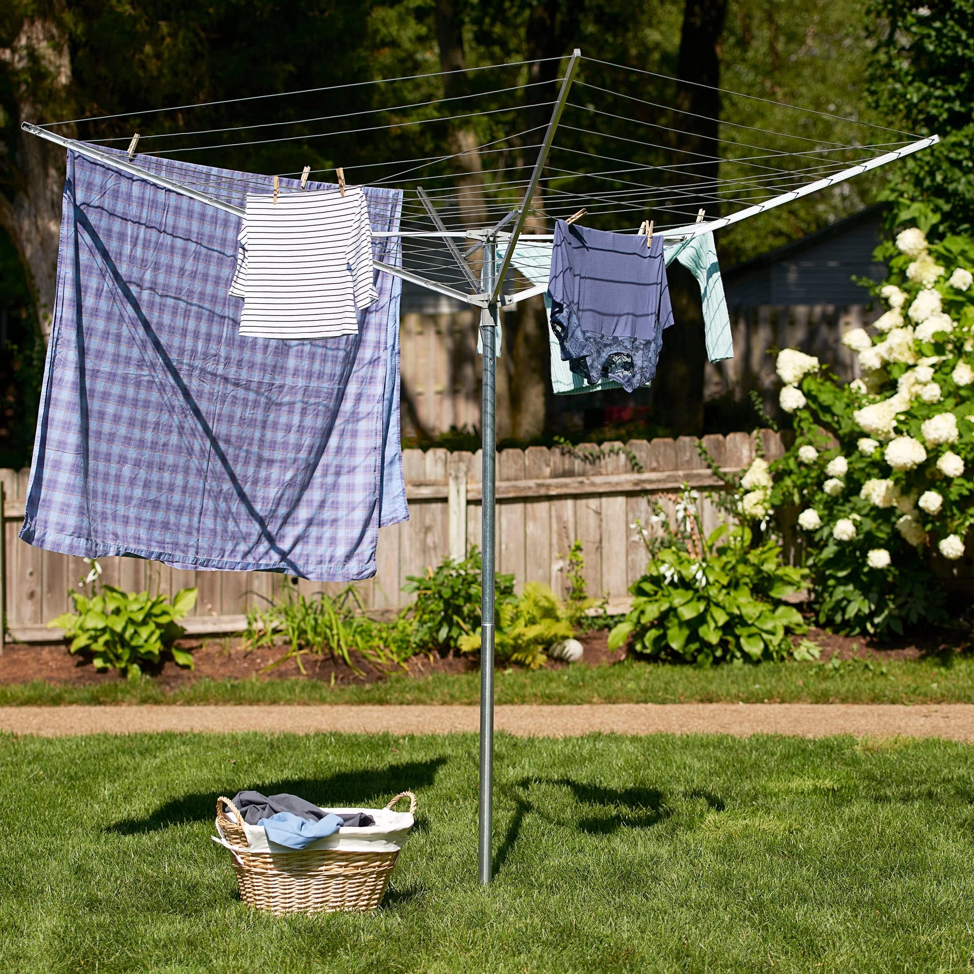 Household Essentials 17120-1 Rotary Outdoor Umbrella Drying Rack | Aluminum Arms and Steel Post | 12-Lines with 165 ft. Clothesline