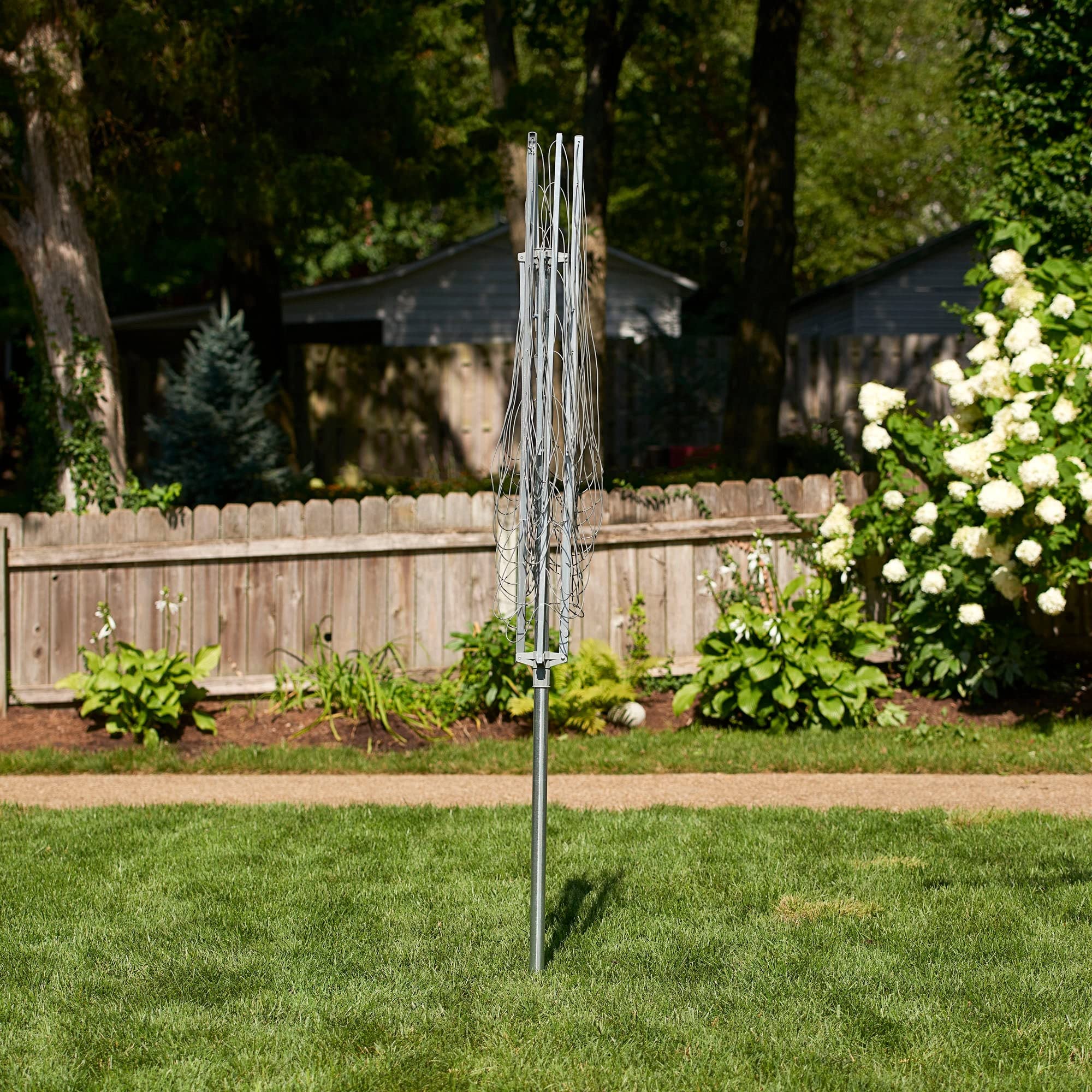 Household Essentials 17120-1 Rotary Outdoor Umbrella Drying Rack | Aluminum Arms and Steel Post | 12-Lines with 165 ft. Clothesline