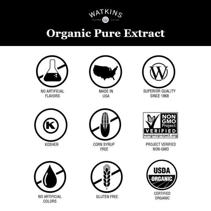 Watkins Organic Pure Almond Extract, Non-GMO, Kosher, 4 oz. Bottle, 1-Pack