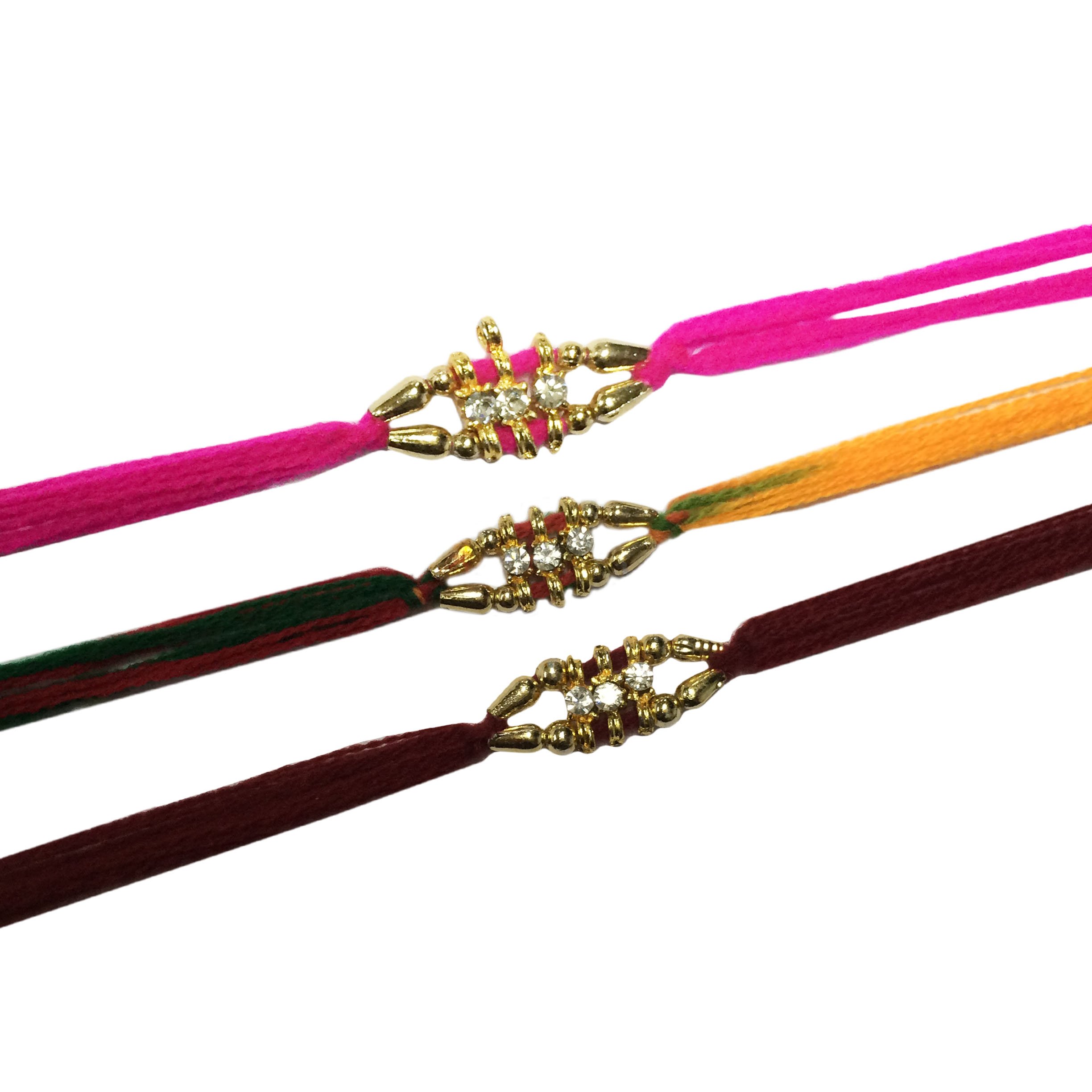 Set of Three 3 Stone Red Color Rakhi, Gift Rakhi Thread. Raksha bandhan Gift for Your Brother Vary Color and Multi Design