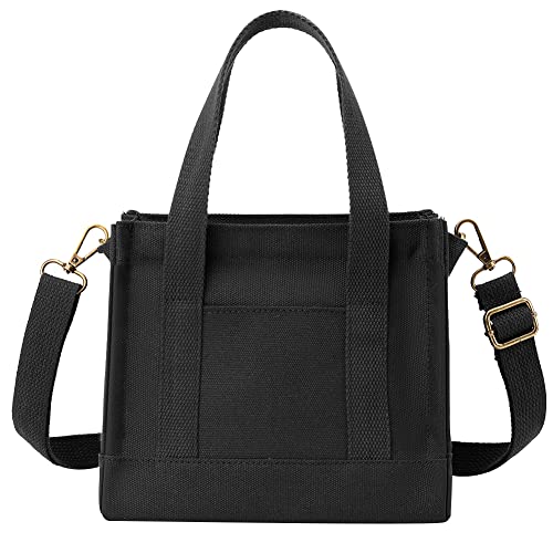JQWSVE Canvas Tote Bag for Women Stylish Mini Tote Handbag Canvas Crossbody Purses Multiple Pockets Small Satchel Bag Handbag