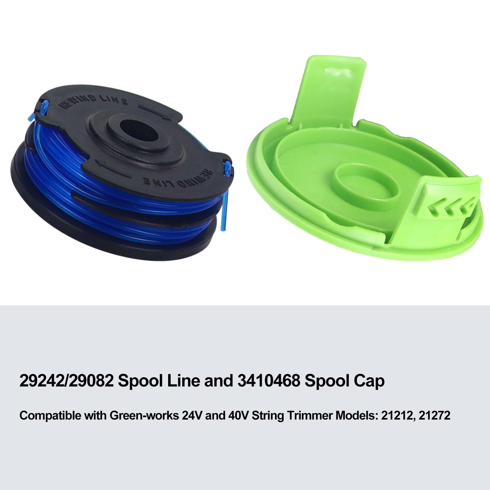 Mifyca 29082 29242 String Trimmer Spool Dual Line Compatible with Green-Works 20V 40V Electric String Trimmers 21212 21272, 27ft 0.065” Dual Line with 3411546A6 Cap Covers (6 Spools+1 Cap)