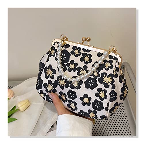 Oweisong Kiss Lock Shoulder Bag for Women Vintage Floral Top Handle Handbag Shell Satchel Purse Crossbody Tote