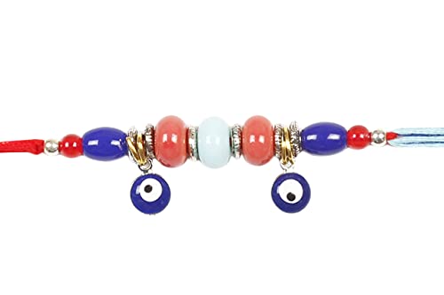 Handmade Evil Eye Rakhi Raksha Bandhan Rakhi for Brother | Designer Rakhi Bracelet Handmade Rakhi | Rakhi for Brother made Kundan Multicolor Beads for Indian Festival Raksha Bandhan (Design4)