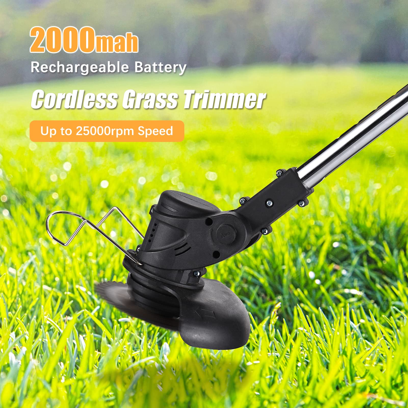 QIUNI Cordless Grass Trimmer Weed Wacker 12V Weed-Wacking Machine Lightweight Adjustable Height Metal Cutting Blade for Garden and Yard Bush Mowing Grass Lawn Pruning