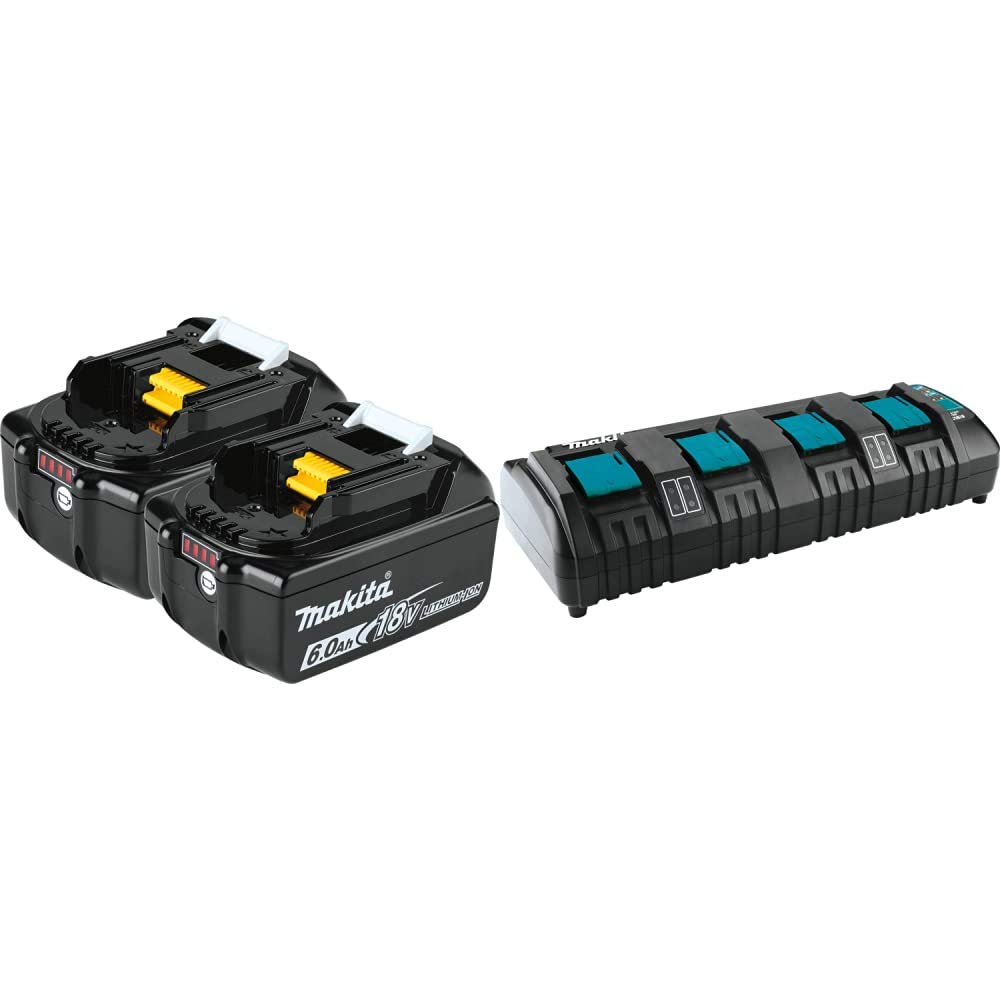 Makita BL1860B-2 18V LXT Lithium-Ion 6.0 Ah Battery (2 Pack) & DC18SF 18V Lithium-Ion Rapid Optimum 4-Port Charger, 1-Pack,Black