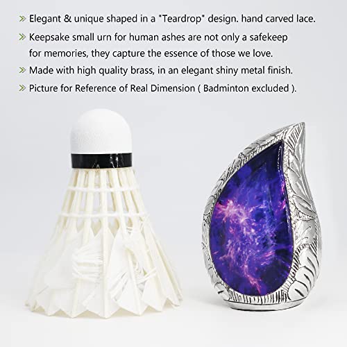 M MEILINXU Small Keepsake Urn for Human Ashes - Mini Cremation Urns for Ashes - Fits a Small Amount of Cremated Remains -Display Urn at Home or Office (Purple Starry Sky - Made of Brass Hand Engraved