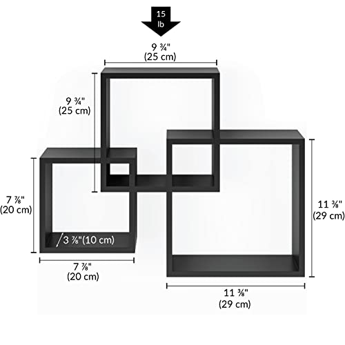 Ballucci Modern Interlocking Cube Floating Shelves, Wall Mount Wood Square Shelves for Living Room, Bedroom, Bathroom, Easy to Install Wall Decor Box Shelves, Black