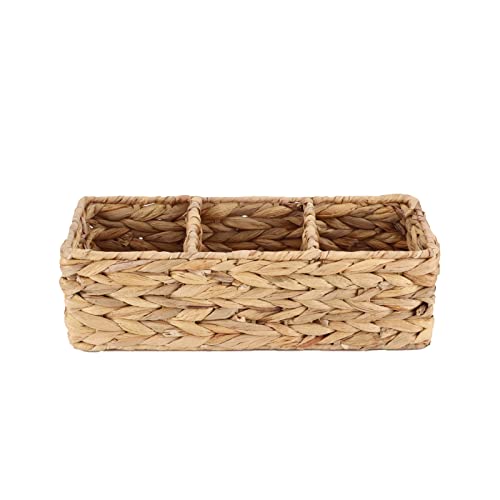YAHUAN Woven Water Hyacinth Storage Basket Divided Basket with 3-Section Wicker Baskets for Shelves,Handwoven Desk Baskets for Pantry, Coffee Bar, Shelves (Water Hyacinth)