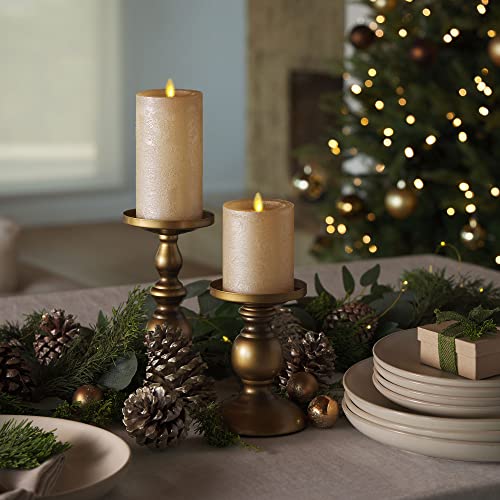 Luminara Realistic Artificial Flame Frosted Champagne Metallic Glitter Candle (3 x 6.5-inch) Moving Flame LED Battery Operated Lights - Unscented - Remote Sold Separately