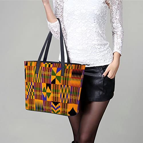 African Kente Cloth Ethnic Art Pattern Women Tote Bag Top Handle Handbags Satchel Shoulder Bag Funny Printed