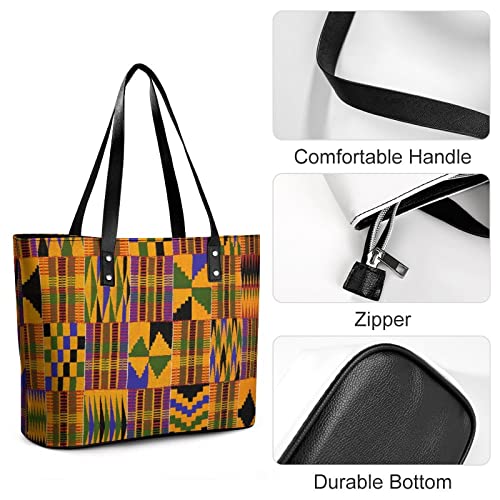 African Kente Cloth Ethnic Art Pattern Women Tote Bag Top Handle Handbags Satchel Shoulder Bag Funny Printed