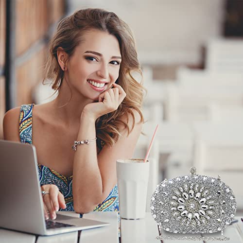 Bandkos Women Clutch Purses Evening Bag Sparkly Diamond Handbag Bridal Glitter Crystal Shoulder Crossbody Bag for Wedding Prom Party (Silver)