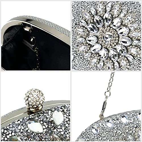 Bandkos Women Clutch Purses Evening Bag Sparkly Diamond Handbag Bridal Glitter Crystal Shoulder Crossbody Bag for Wedding Prom Party (Silver)