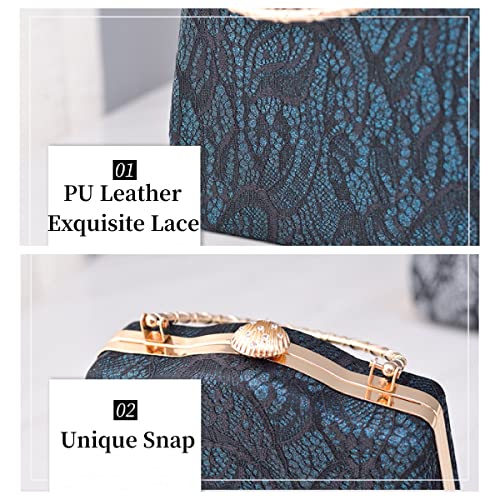 Anopo Evening Clutch Purse Bridal Lady Floral Lace PU Hard Shell Crossbody Bag Top Handle Lock Buckle Handbag Wedding Prom Black