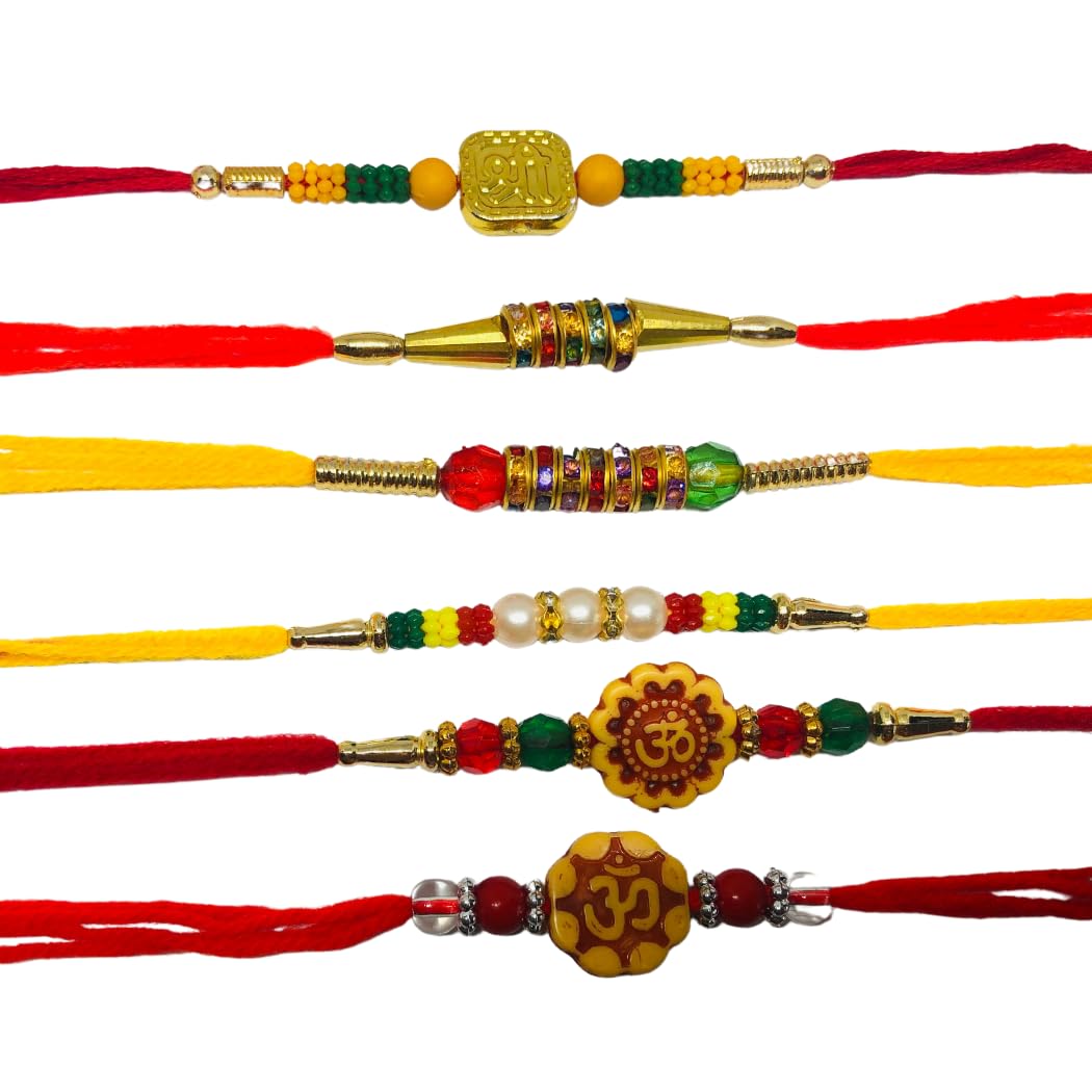 Whopper Pack of 6 Rakhi for Brother with Multi-Design Rakhee Bracelet for Bhai Bhaiya Indian Rakhi Raksha Bandhan Festival Traditional Rakhi Gift for Brothers