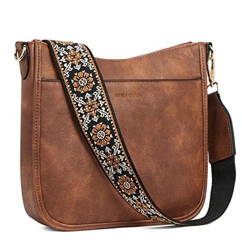 BOSTANTEN Crossbody Bags for Women Leather Handbags Hobo Shoulder Bags with Adjustable Colored Strap Brown
