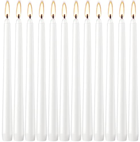 12 Pack White Taper Candles - 10 Inch White Dripless, Unscented Dinner Candle - Paraffin Wax with Cotton Wicks - 7.5-8 Hour Burn Time