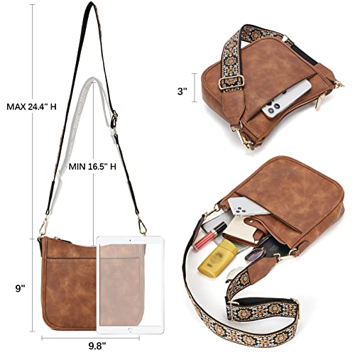 BOSTANTEN Crossbody Bags for Women Leather Handbags Hobo Shoulder Bags with Adjustable Colored Strap Brown