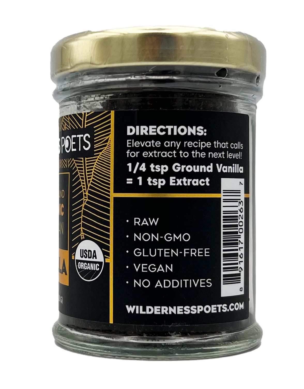 Wilderness Poets Pure Vanilla Powder - 100% Organic Ground Vanilla Beans - Tahitian Variety, Grade A | Potent, Super Aromatic, Perfect for Chefs, Baking, Ice Cream, Coffee Lattes, 1 Ounce (28 Grams)