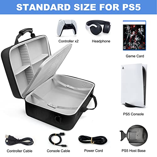 Carrying Case for PS5, Hard Shell Travel Protective PS5 Storage Bag Compatible with Playstation 5 and PS5 Digital Edition,Pro Controller,Headset,PS5 Host Base,Game Cards and Gaming Accessories