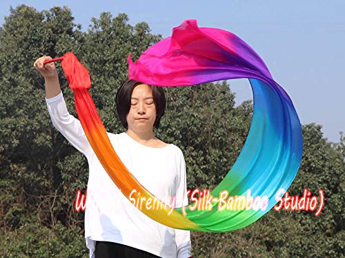 Winged Sirenny Silk Throw Streamer 98" (250cm), Church Worship Praise Prophetic Dance Banner with Rod, Flowing Rhythmic Playsilk (Rainbow 2)