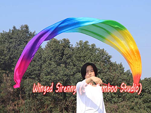 Winged Sirenny Silk Throw Streamer 98" (250cm), Church Worship Praise Prophetic Dance Banner with Rod, Flowing Rhythmic Playsilk (Rainbow 2)