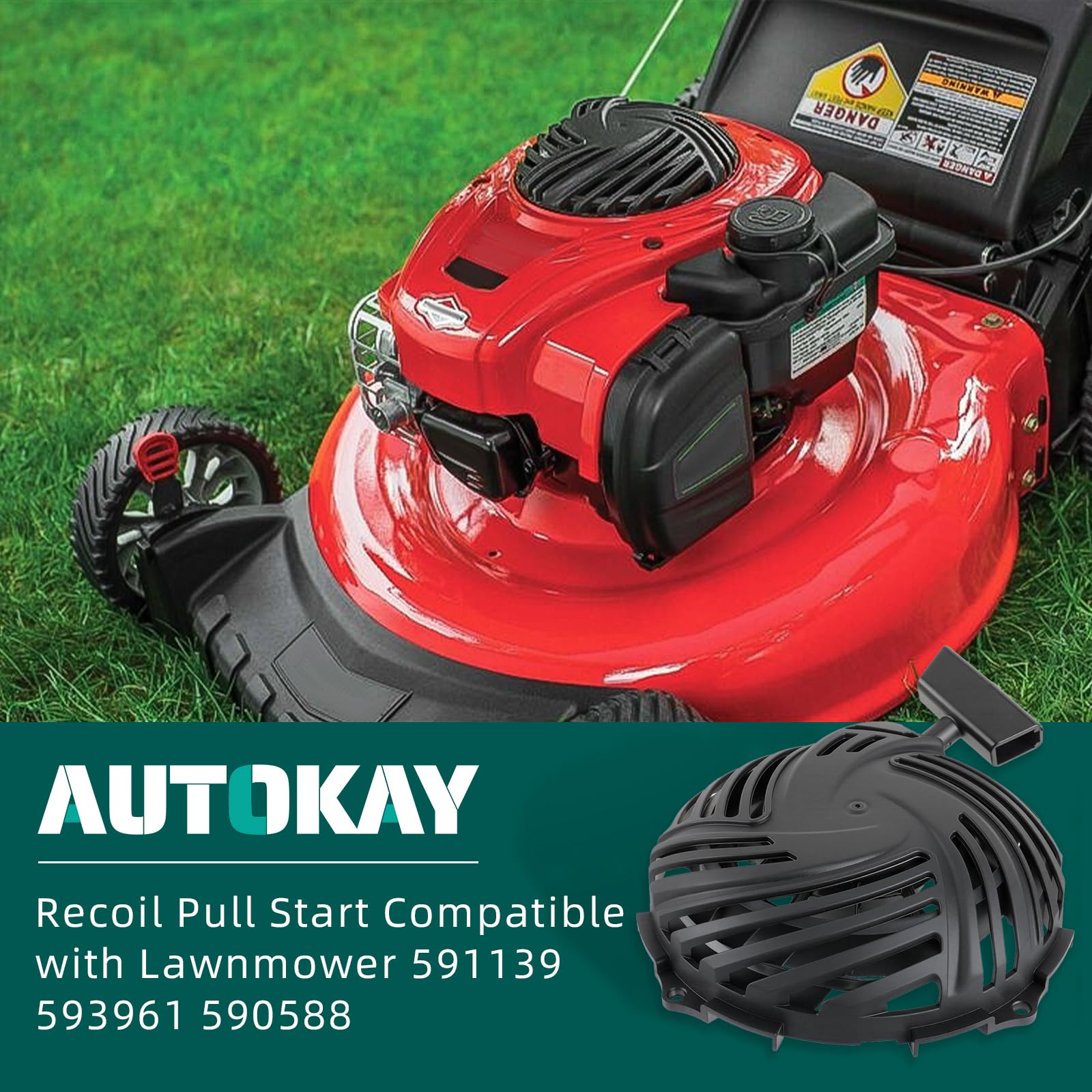 AUTOKAY 591139 593961 Recoil Starter Pull Start Assembly Compatible with Troy Bilt Craftsman TB110 TB200 140CC 150CC Engine Lawn Mower Parts Replace 593961 590588 593959 150-012