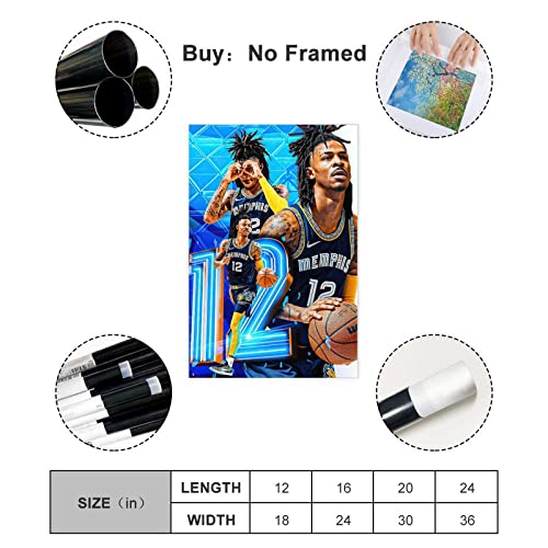 ZBOYZ Ja Morant Poster Canvas Grizzlies Basketball Posters Dunk for Wall Decor Boys Bedroom Canvas Wall Poster Signed Inspirational Posters Unframe-style 12x18inch(30x45cm)
