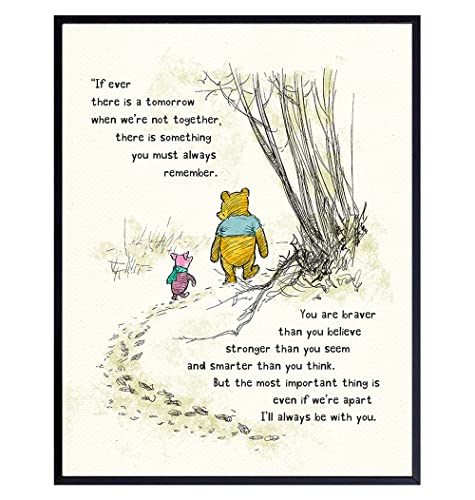 Winnie Pooh Wall Art - Kids Wall Art - Boys Room, Baby Nursery Decor - Girls Bedroom Decor - Wall Decor for Toddlers - Always Remember You Are Braver Than You Believe - A. A. Milne Poster 11x14 Gift