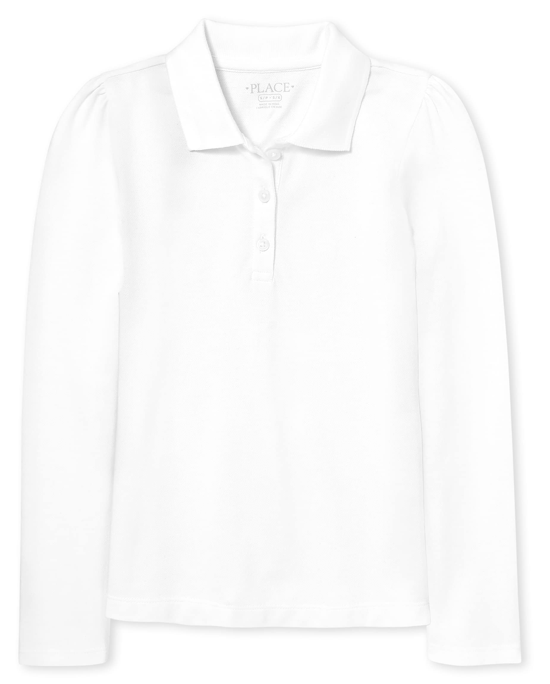 The Children's Place girls Long Sleeve Pique School Uniform Polo Shirt, White Single, Medium US